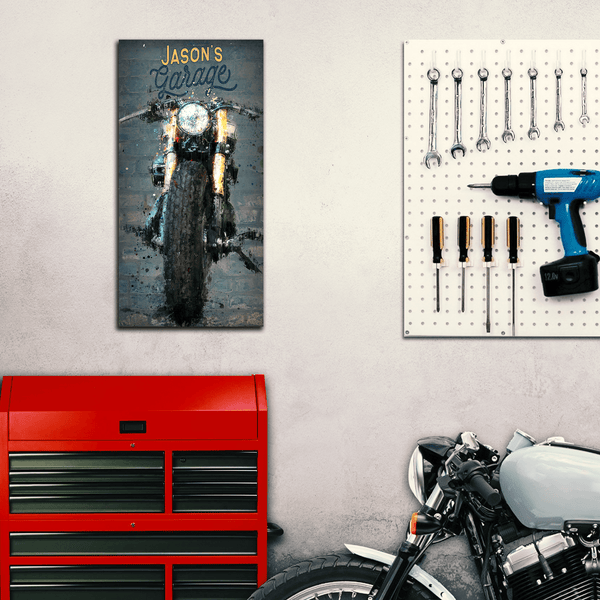 Personalized motorcycle garage sign with your name as part of the art ...